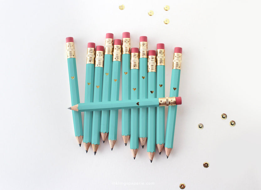 Mini Pencils - Gold Heart/Teal – Inklings Paperie