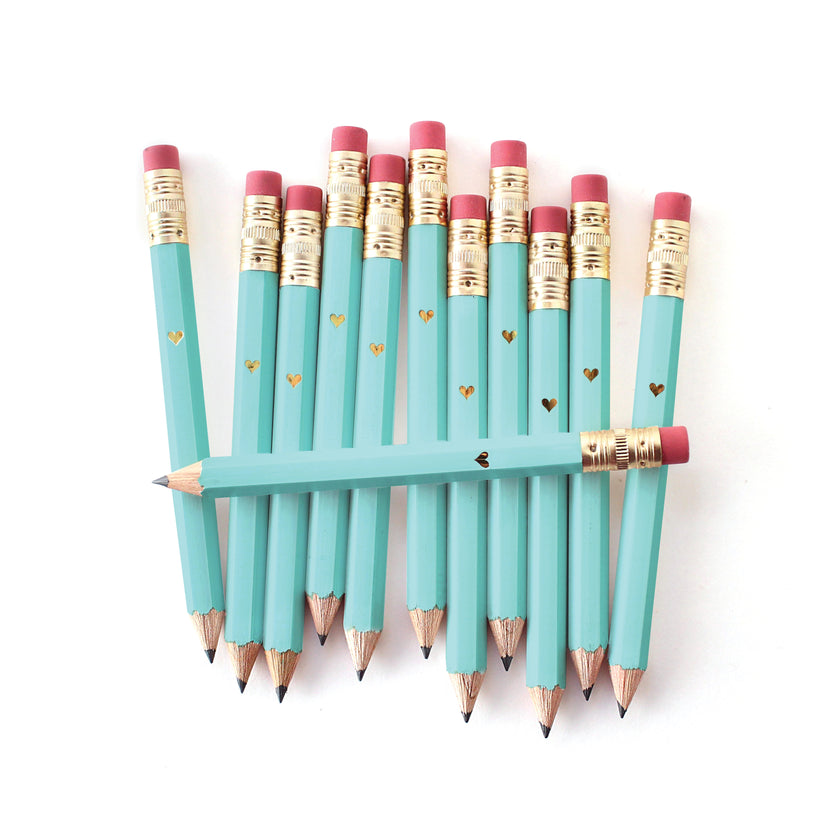 Mini Pencils - Gold Heart/Teal – Inklings Paperie
